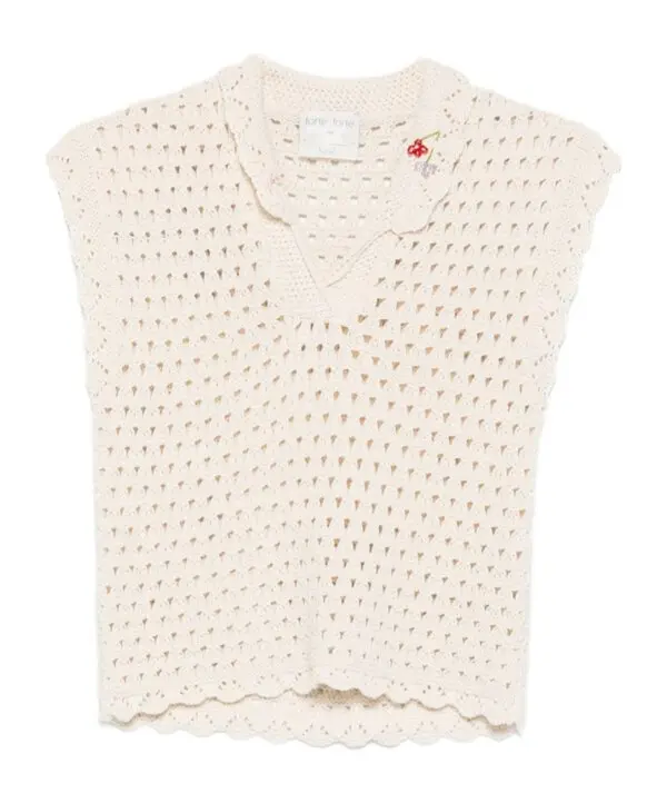 FORTE_FORTE Cap Sleeve Knitwear With Floral Embellishment - White