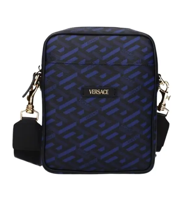 Versace Logo Print Shoulder Bag - Black