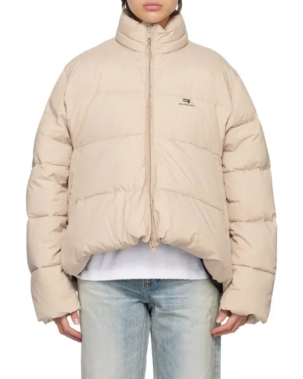 Balenciaga Logo Printed Padded Jacket - Nude