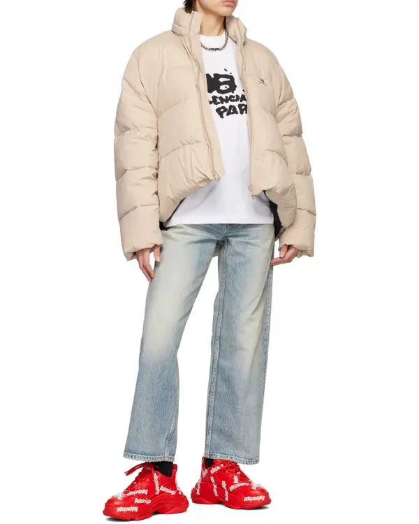Balenciaga Logo Printed Padded Jacket - Nude