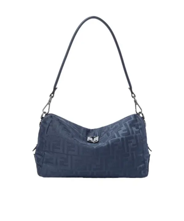 Fendi Ff Monogram Nylon And Leather Shoulder Bag - Dark Blue