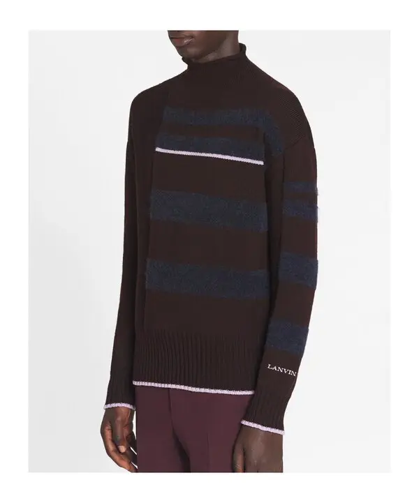 LANVIN Striped Mock Neck Knitted Jumper - Ice Brown