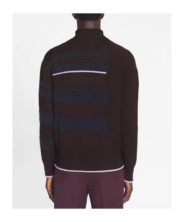 LANVIN Striped Mock Neck Knitted Jumper - Ice Brown