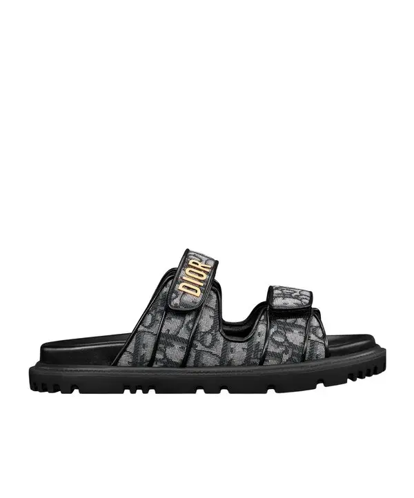 Dior Act Slides With Gold-finish Signature - Grey