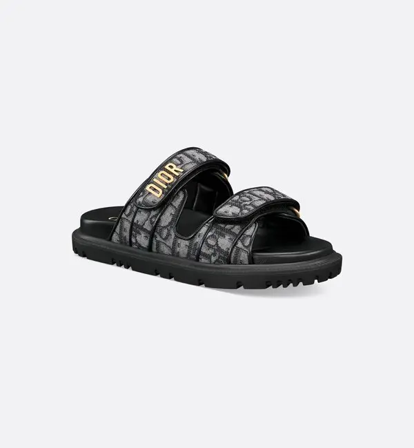 Dior Act Slides With Gold-finish Signature - Grey