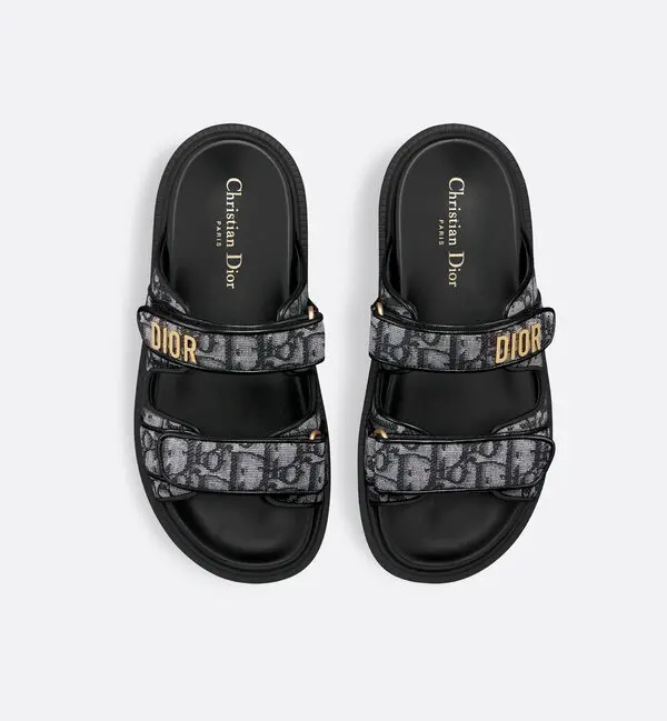 Dior Act Slides With Gold-finish Signature - Grey