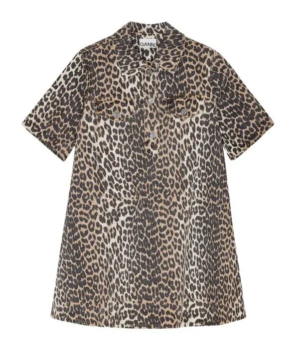 GANNI Printed Mini Dress - Leopard
