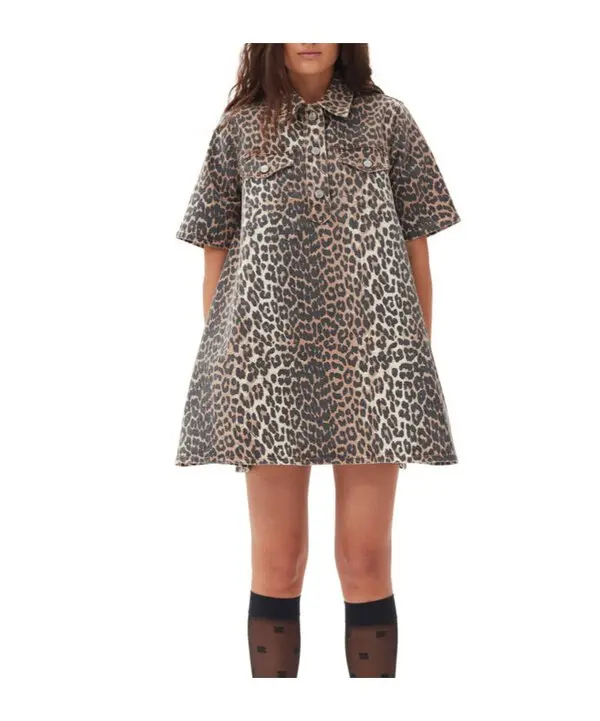GANNI Printed Mini Dress - Leopard