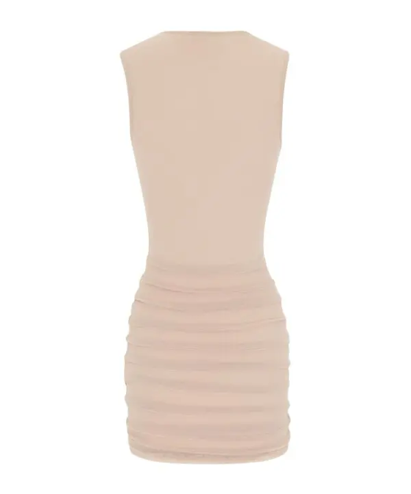 Saint Laurent Crewneck Ruched Mini Dress - Nude