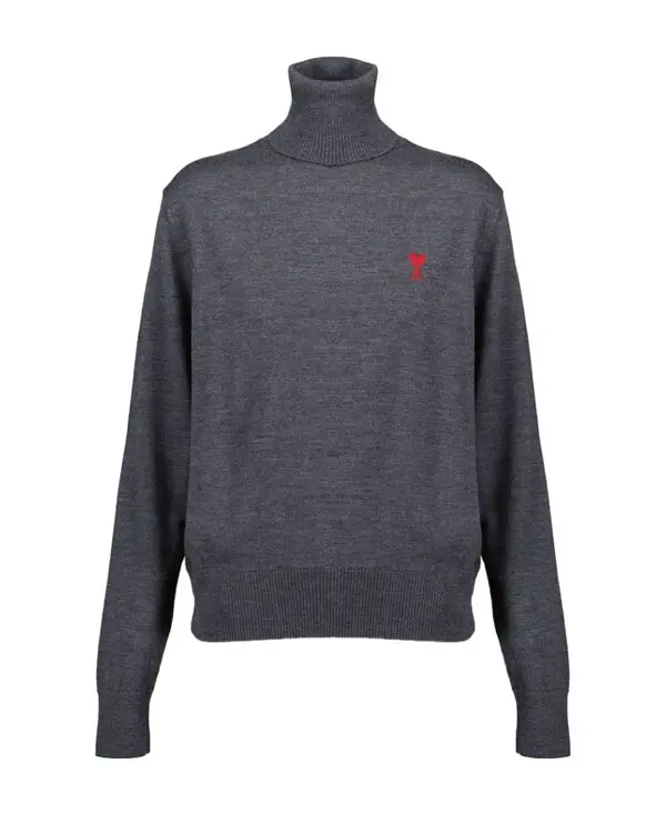 AMI Paris High Neck Knitted Jumper - Black