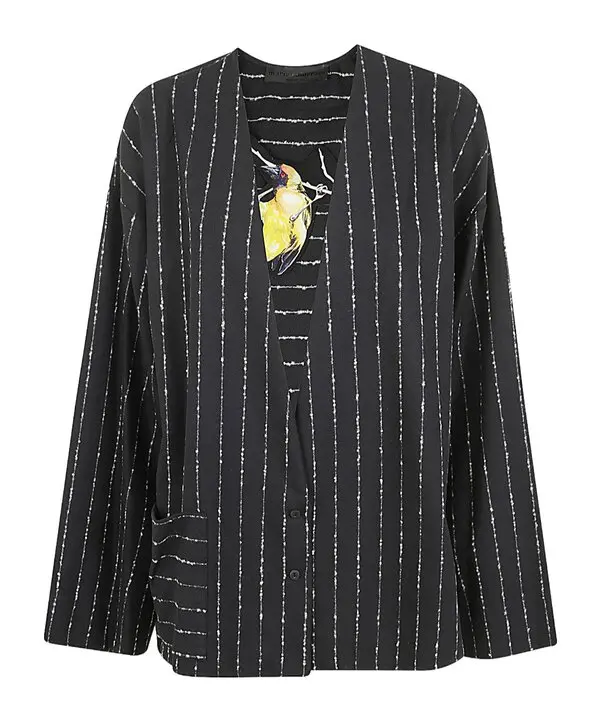 MARIA CALDERARA Striped Collarless Jacket