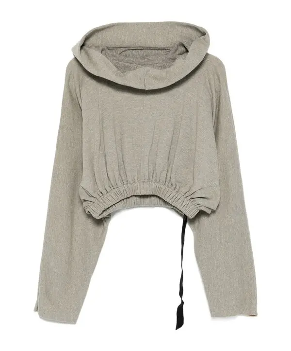 Rick Owens Cropped Drawstring Hoodie - Marl Grey