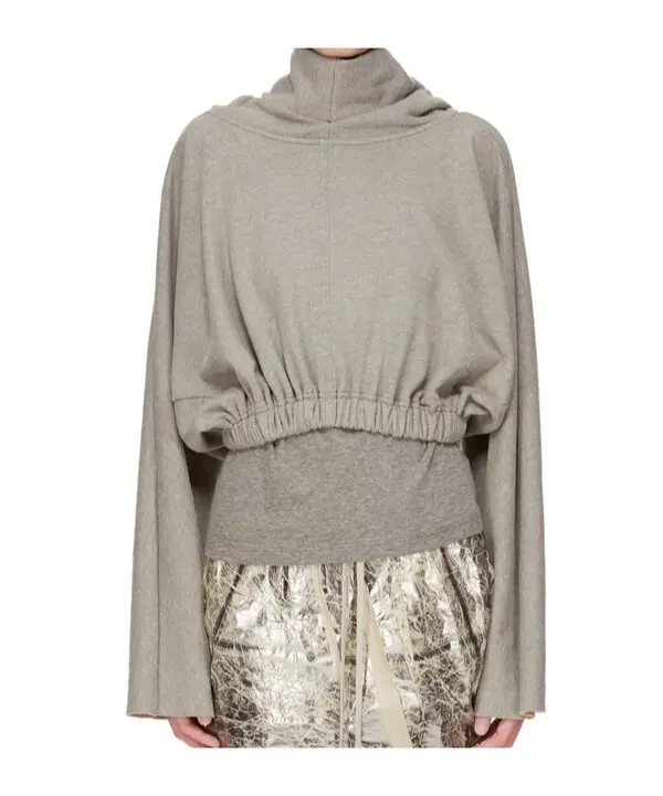 Rick Owens Cropped Drawstring Hoodie - Mixed Gray
