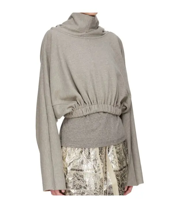 Rick Owens Cropped Drawstring Hoodie - Mixed Gray