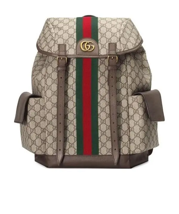 Gucci Gg Supreme Backpack With Double G Detail - Nude