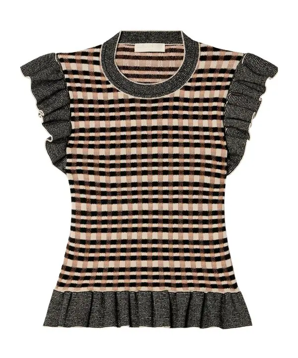 Ulla Johnson Ruffled Plaid Jacquard Knit Top