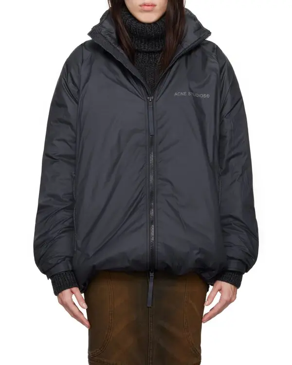 Acne Studios Hooded Down Jacket With Logo Print