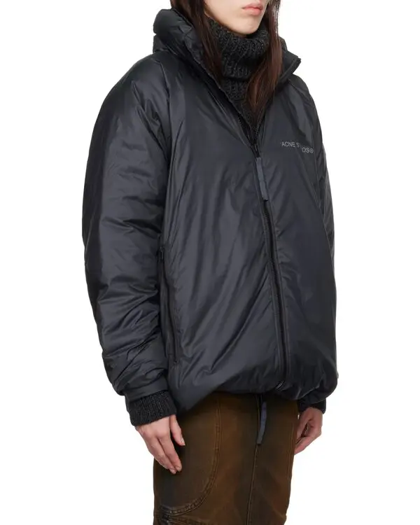 Acne Studios Hooded Down Jacket With Logo Print