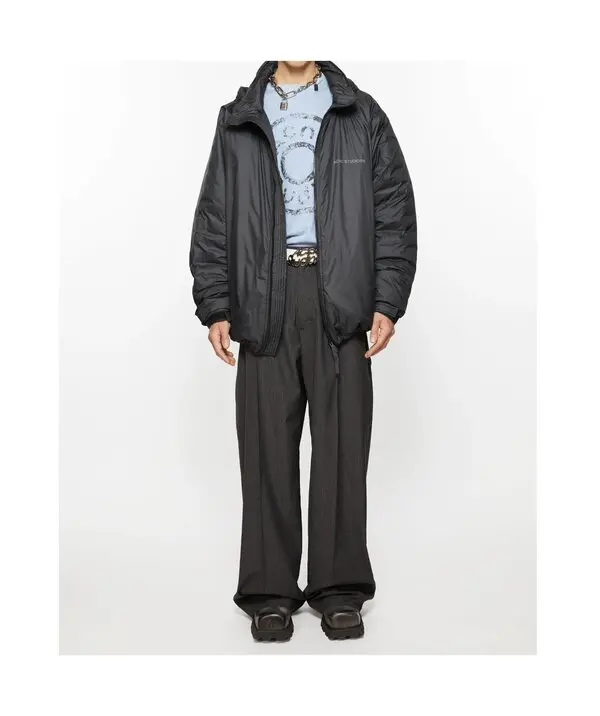 Acne Studios Hooded Down Jacket With Logo Print