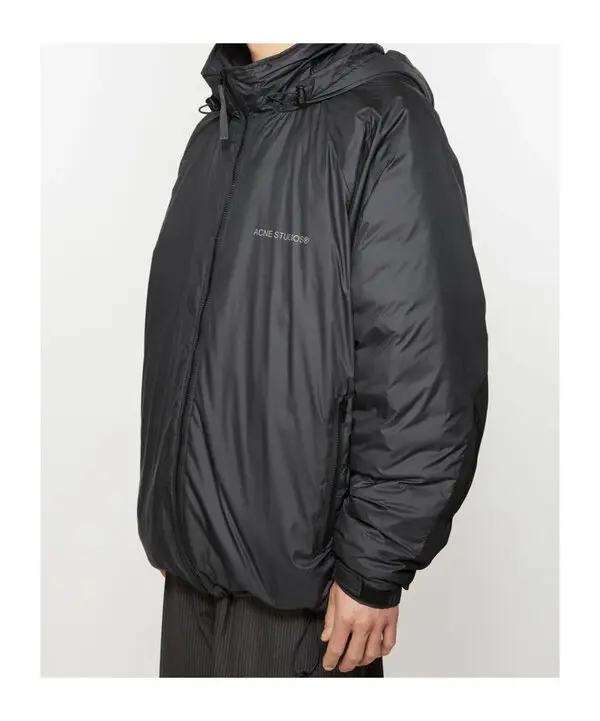 Acne Studios Hooded Down Jacket With Logo Print
