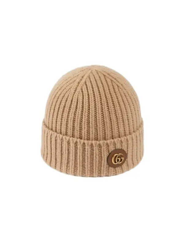 Gucci Double G Knitted Beanie - Brown