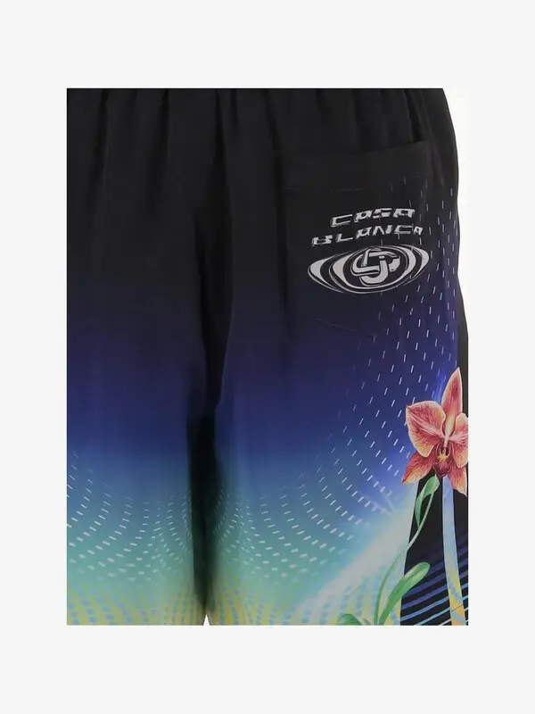 Casablanca Floral Print Drawstring Shorts - Black