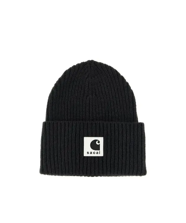 Sacai X Carhartt Logo Patch Knit Beanie - Black