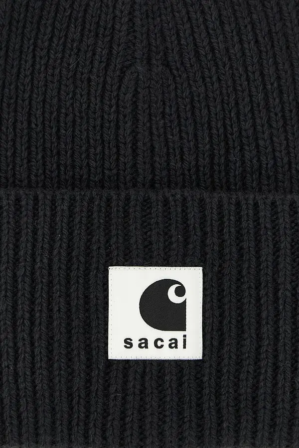Sacai X Carhartt Logo Patch Knit Beanie - Black