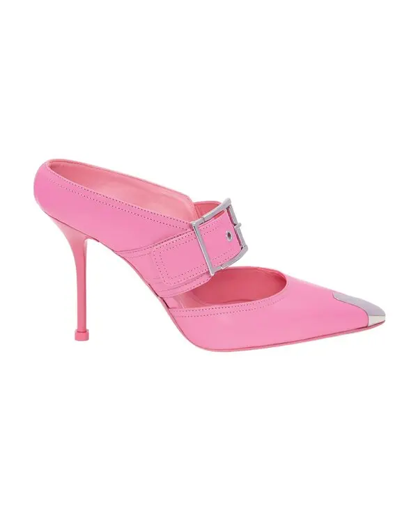 Alexander McQueen Pointed Toe Slip-on Mules With Buckle Detailing