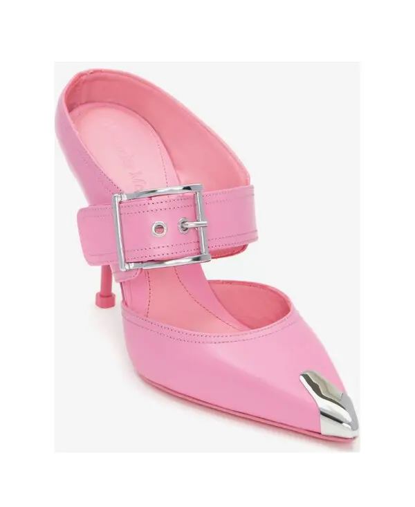 Alexander McQueen Pointed Toe Slip-on Mules With Buckle Detailing