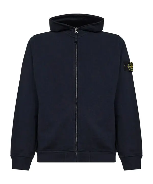 Stone Island Logo Patch Zip Hoodie - Blue