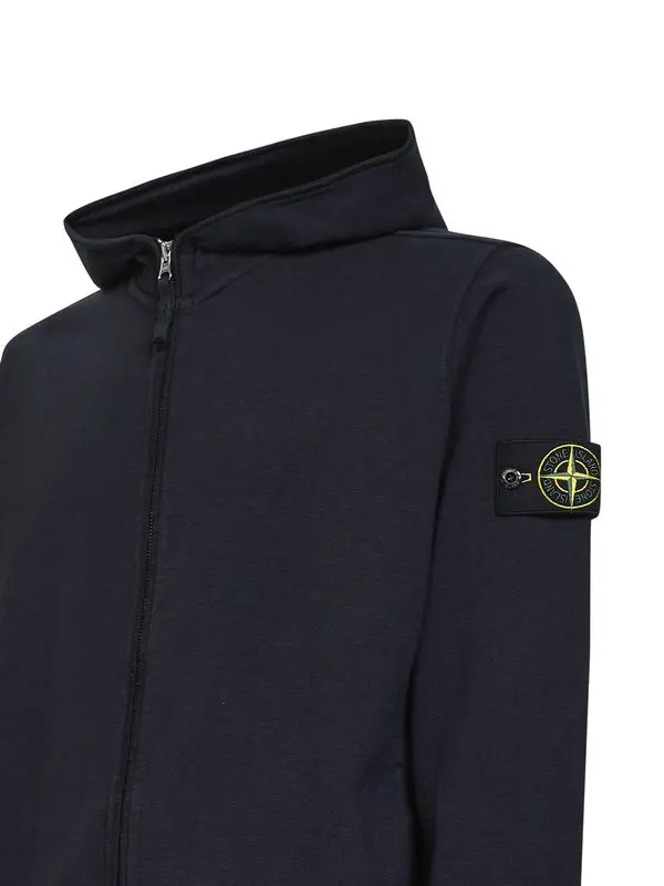 Stone Island Logo Patch Zip Hoodie - Blue
