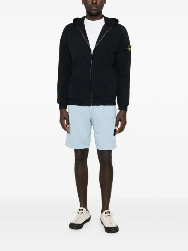 Stone Island Logo Patch Zip Hoodie - Blue