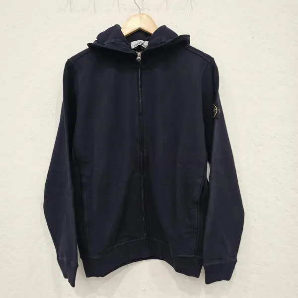 Stone Island Logo Patch Zip Hoodie - Blue