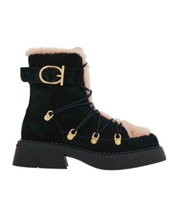 FERRAGAMO Suede Shearling Trekking Combat Boots