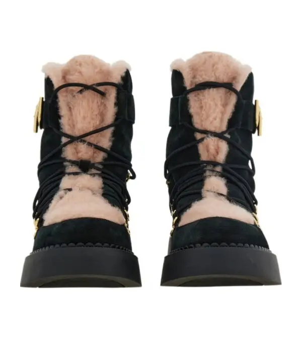 FERRAGAMO Suede Shearling Trekking Combat Boots