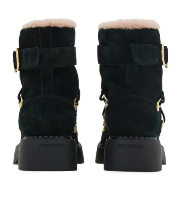 FERRAGAMO Suede Shearling Trekking Combat Boots