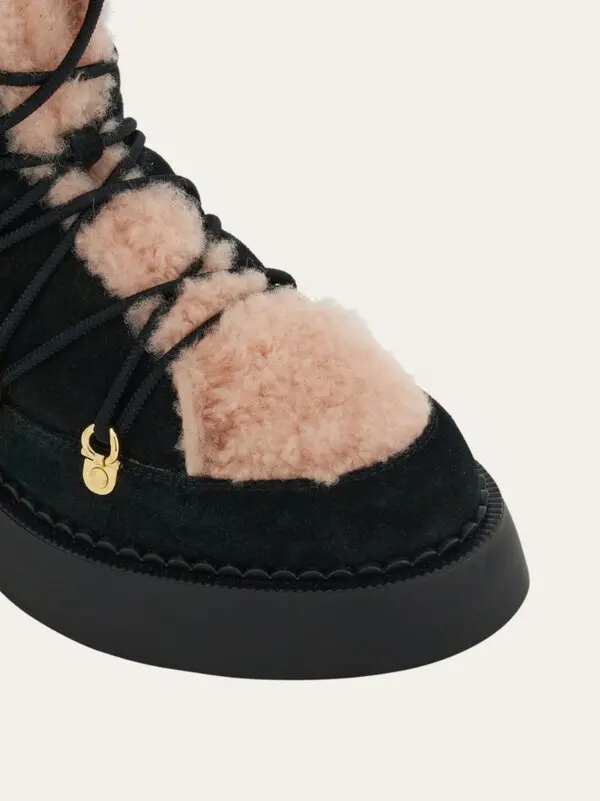 FERRAGAMO Suede Shearling Trekking Combat Boots