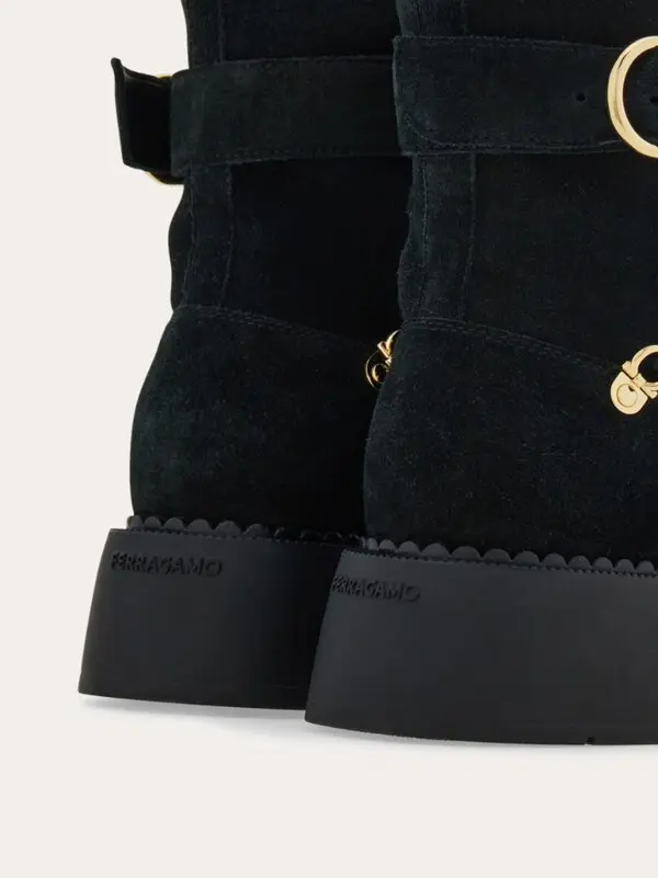 FERRAGAMO Suede Shearling Trekking Combat Boots