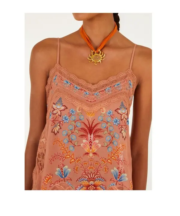 Farm Rio Lace Trim Printed Camisole Top