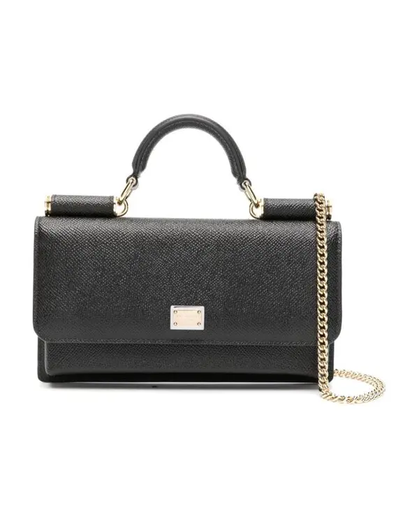 Dolce & Gabbana Logo Plaque Foldover Top Clutch Bag - Black