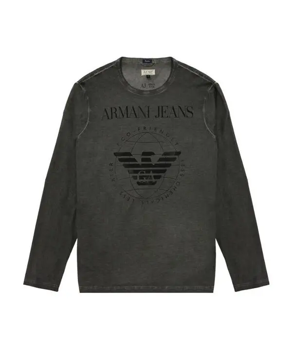 Emporio Armani Dark Gray Logo Printed Long-sleeved T-shirt