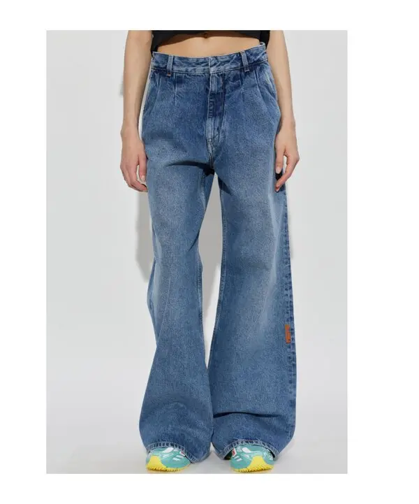 Off-White Pleated Wide-leg Jeans