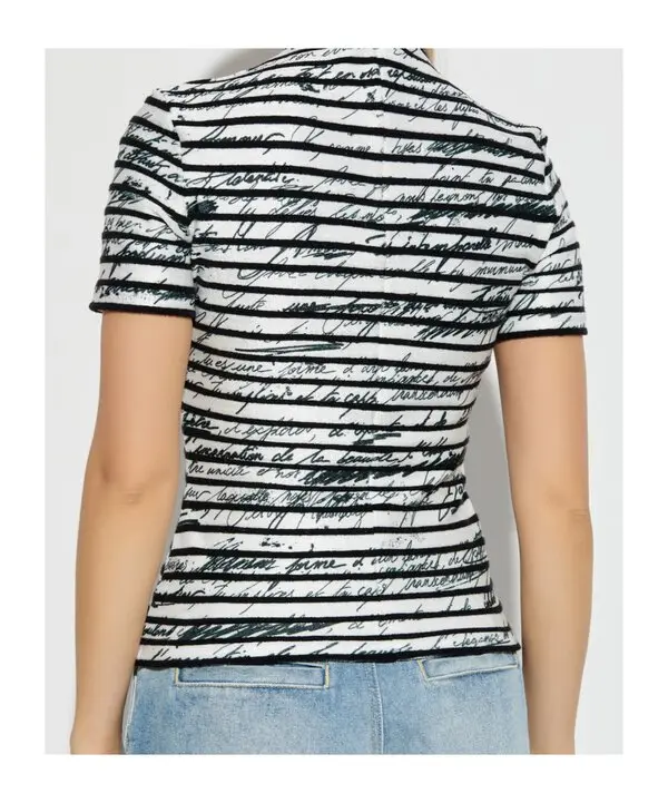 Balmain Striped Love Letter Top With High Collar And Short Sleeves