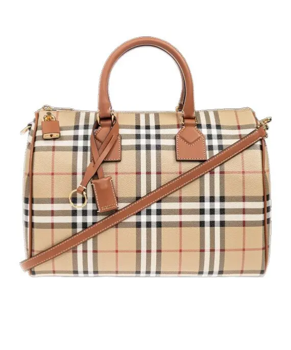 Burberry Checked Zipped Bowling Tote Bag - Nude