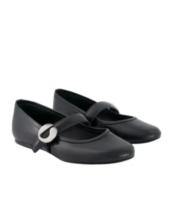 Coperni Ballerina Belted Flats With Silver-tone Logo Buckle - Black