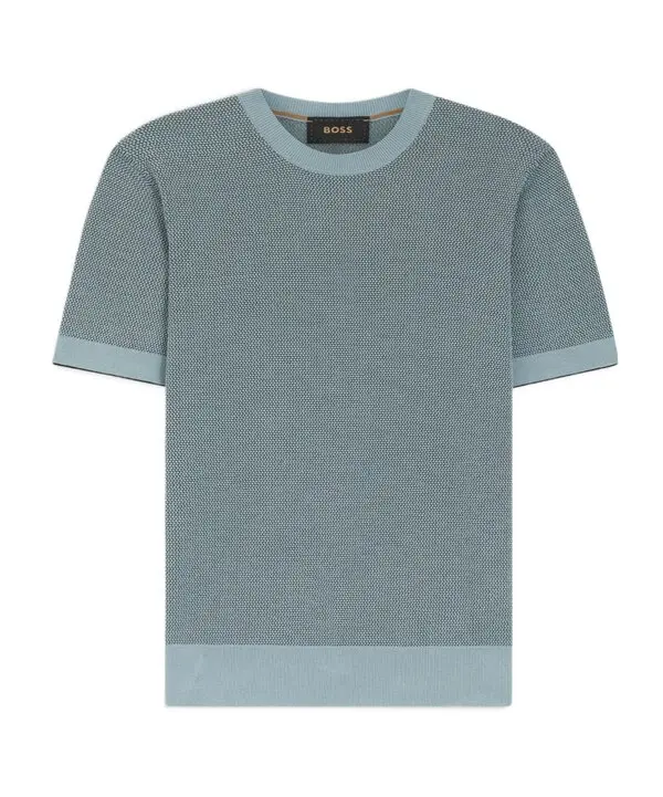 Hugo Boss Short Sleeve Textured Sweater - Open Blue