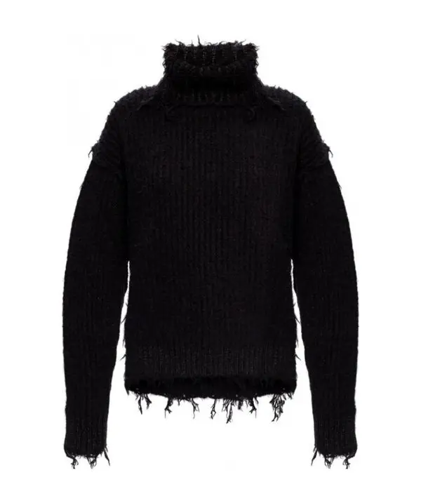 Moncler Knitted Pullover With High Neck And Distressed Hems