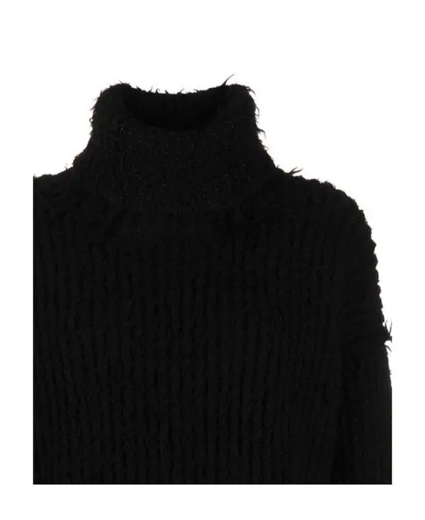 Moncler Knitted Pullover With High Neck And Distressed Hems