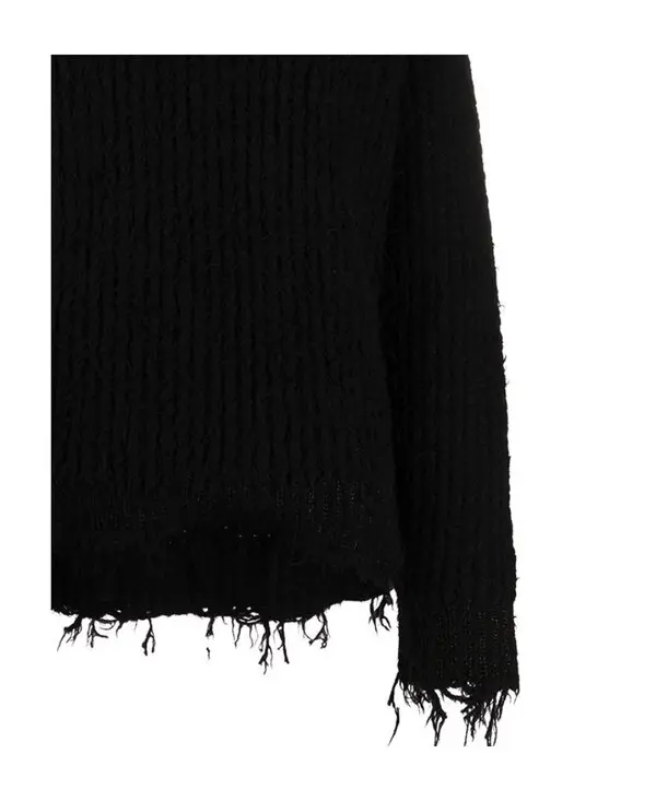 Moncler Knitted Pullover With High Neck And Distressed Hems